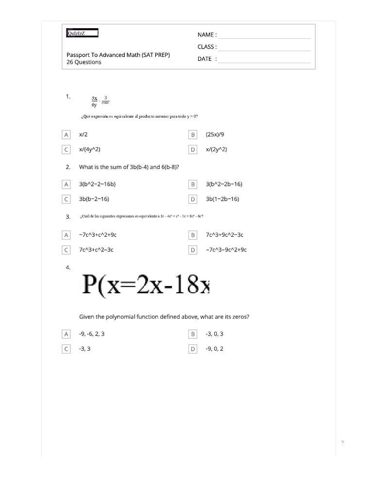 Pasaporte A Las Matemáticas Avanzadas (Preparación para El SAT) | PDF
