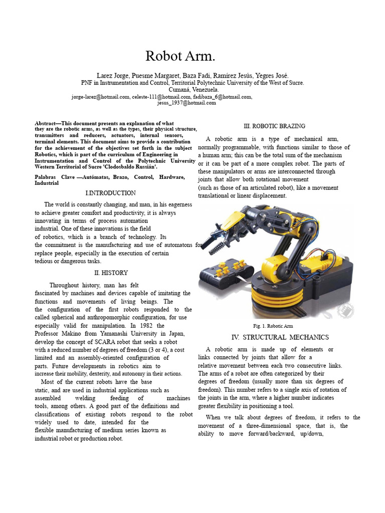 Overview of Robotic Arms and Types | PDF | Actuator | Electric Motor