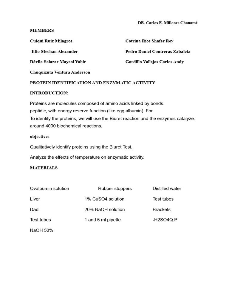 Biuret Test | PDF | Catalase | Denaturation (Biochemistry)