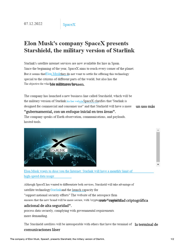 Elon Musk's Company SpaceX Presents Starshield | PDF | Space X | Outer ...