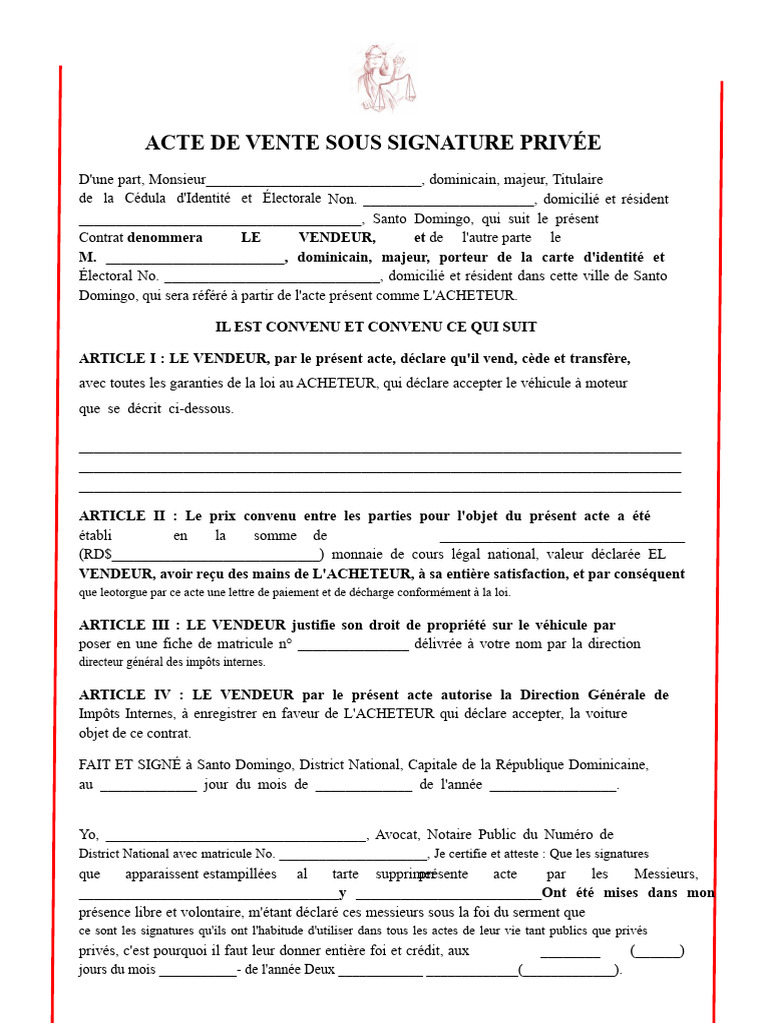 Modele Gratuit Acte Sous Seing Prive