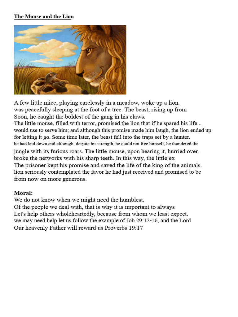 The Lion and the Mouse: A Fable of Kindness | PDF