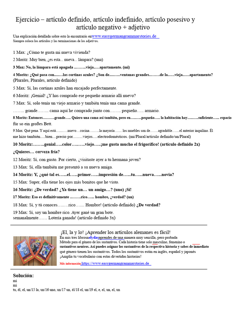 Ejercicio Sobre El Artículo Definido e Indefinido | PDF | Lingüística