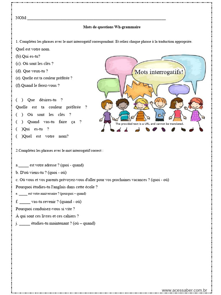 Mots interrogatifs en français : exercices pratiques | PDF