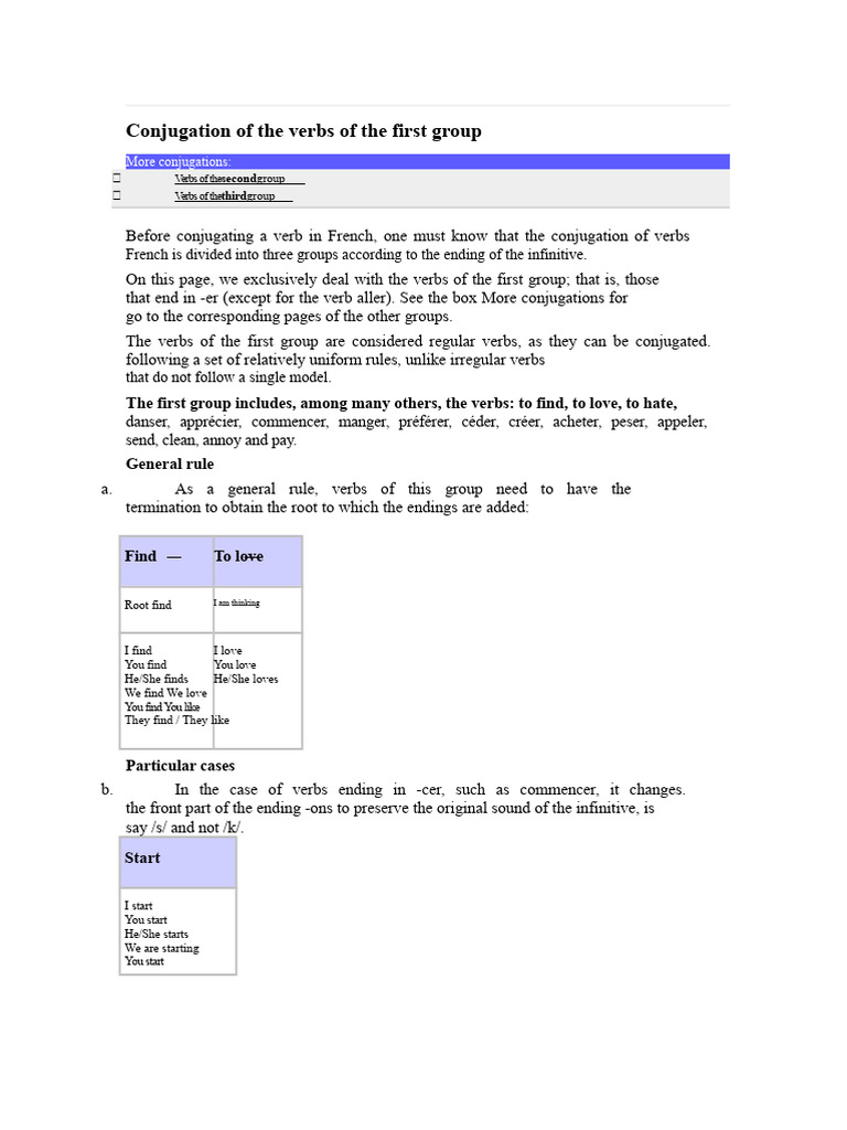 French First Group Verb Conjugation Guide | PDF | Grammatical ...