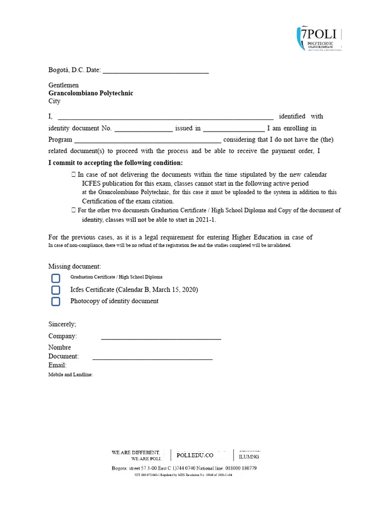 Letter of Commitment Icfes | PDF