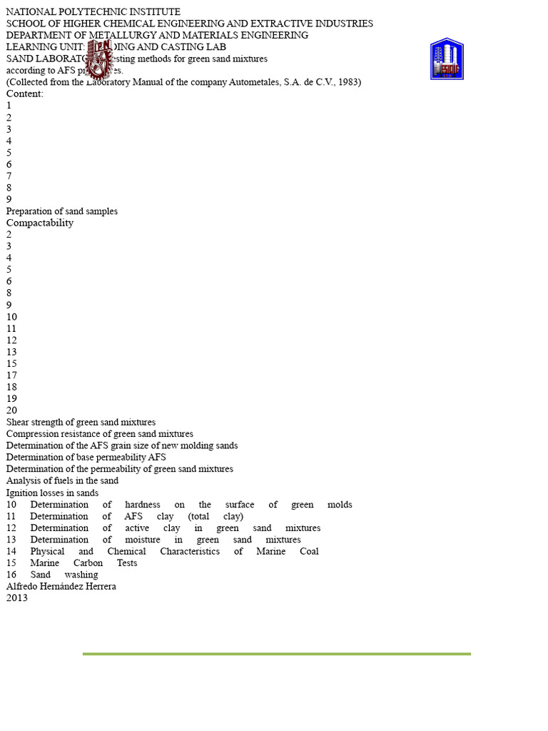 Green Sand Testing Methods AFS | PDF | Clay | Sand