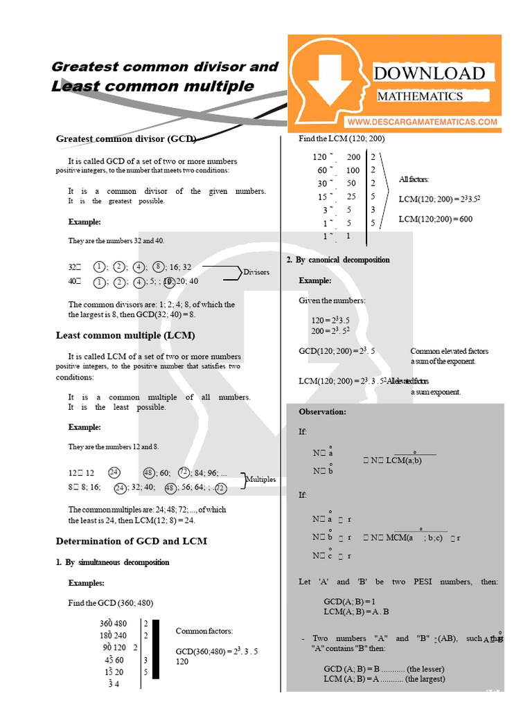 Least Common Multiple and Greatest Common Divisor. | PDF | Mathematics ...