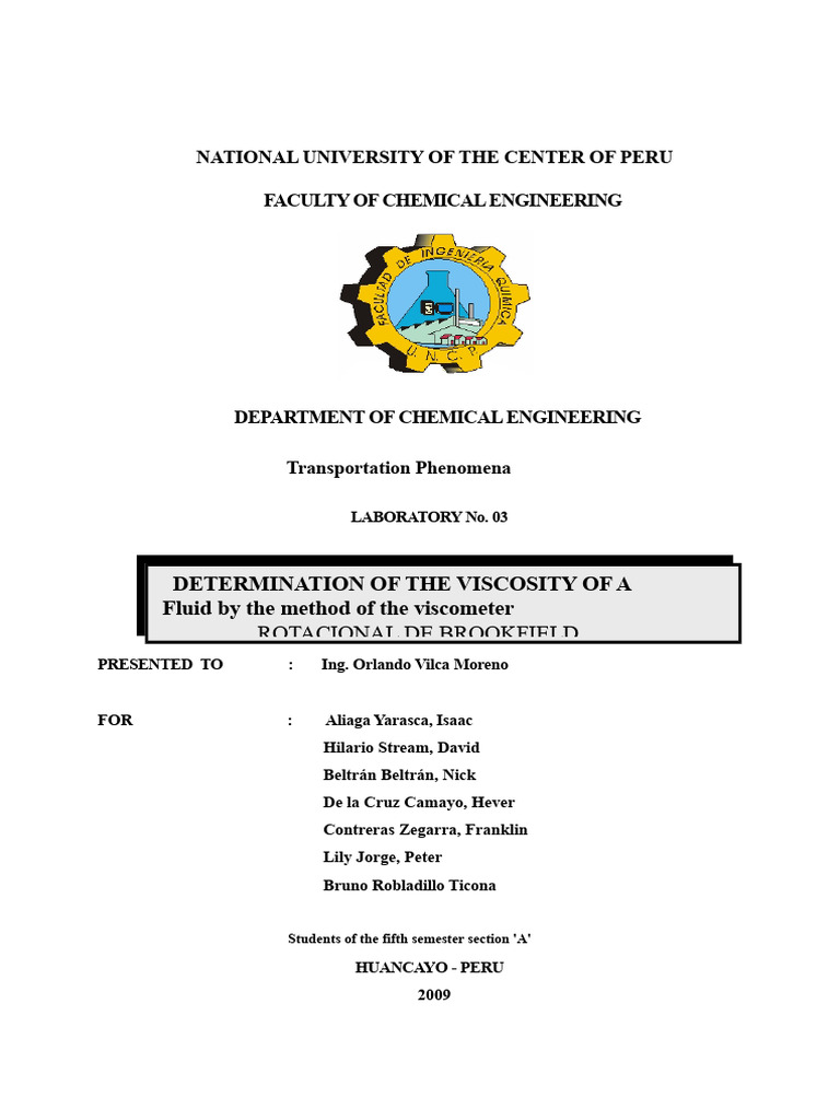 Determination of The Viscosity of A Fluid by The Brookfield Rotational Viscometer Method | PDF ...