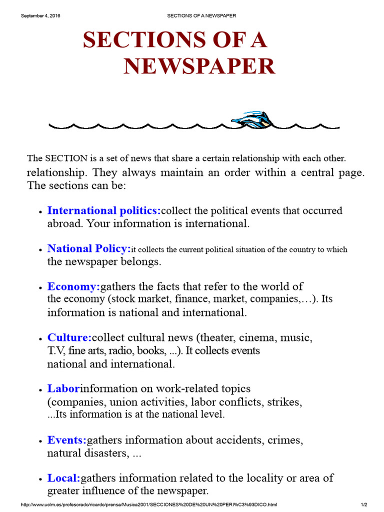 Sections of A Newspaper | PDF | Newspapers | News