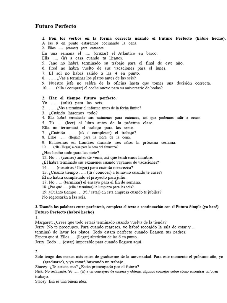 Ejercicios de Futuro Perfecto en Español | PDF