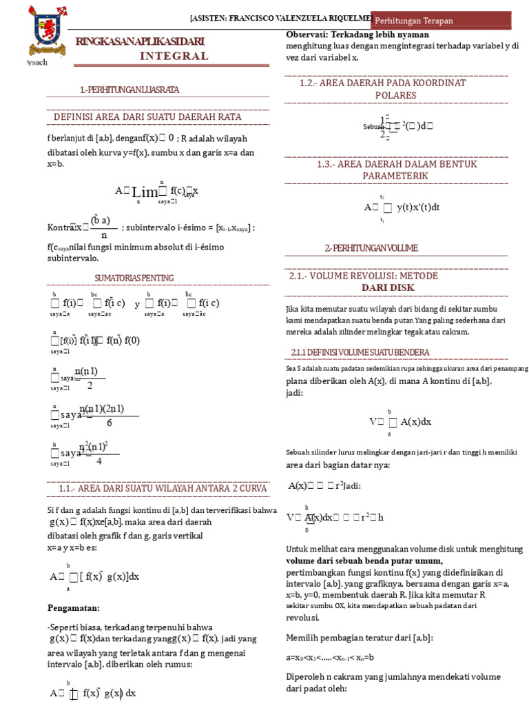 Formulir Perhitungan Terapan-Aplikasi Integral | PDF