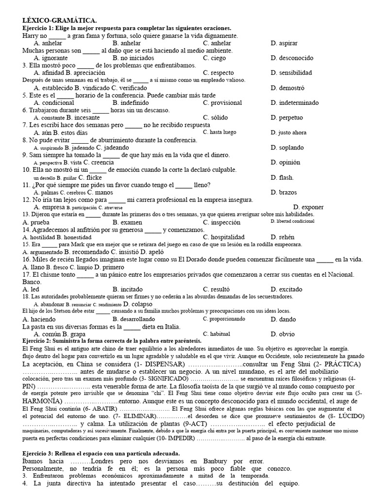 Ejercicios de Léxico y Gramática en Español | PDF | Tierra | Feng Shui