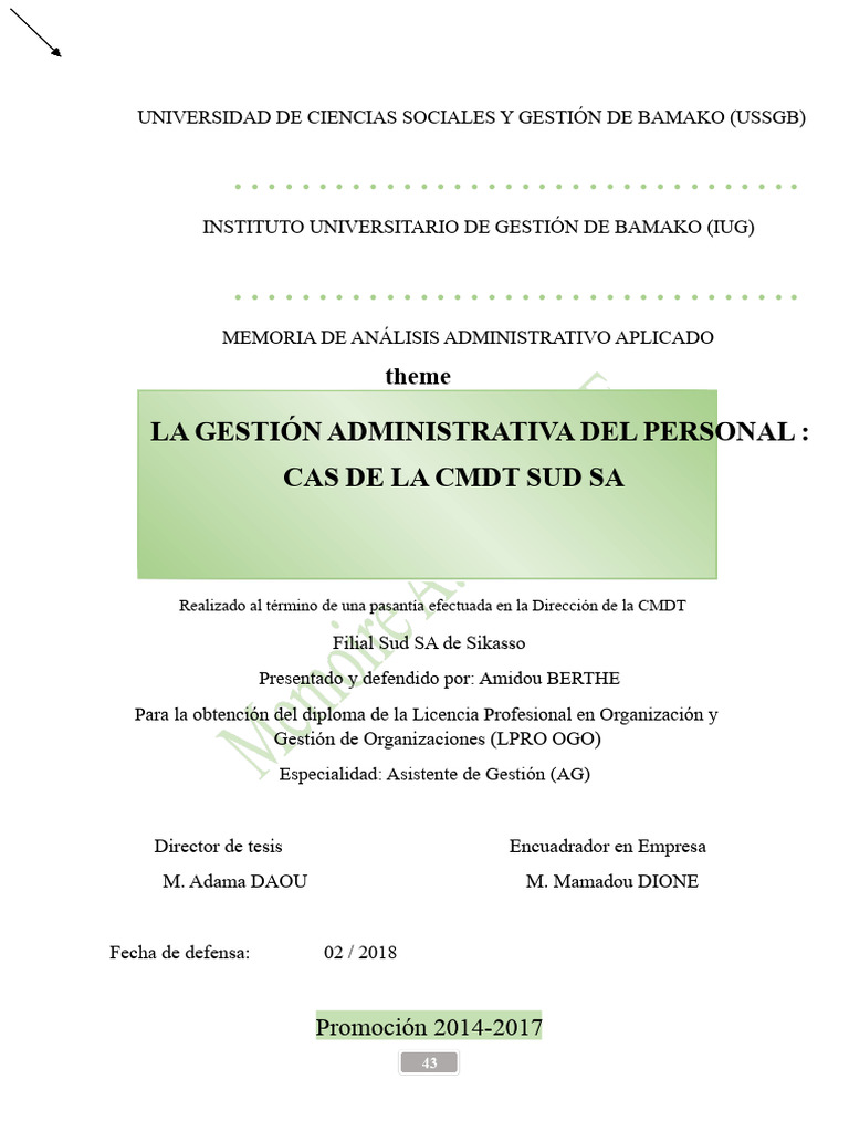 Gestión Administrativa en CMDT Sud SA | PDF | Algodón | Salario
