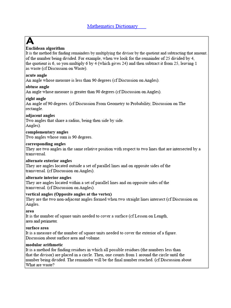Dictionary - Mathematics | PDF | Numbers | Multiplication