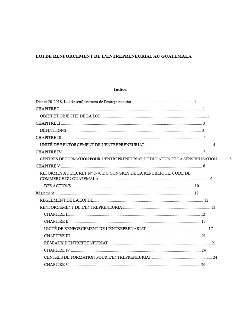 Loi de Renforcement de l'Entrepreneuriat au Guatemala | PDF | Action ...