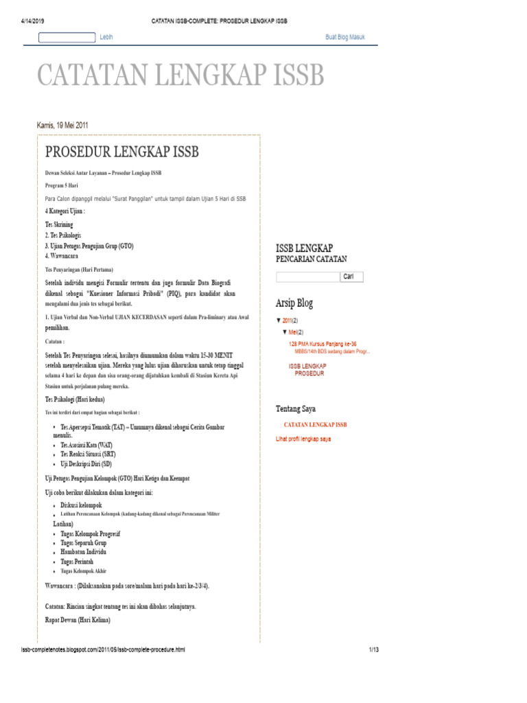 Prosedur Lengkap Ujian ISSB | PDF