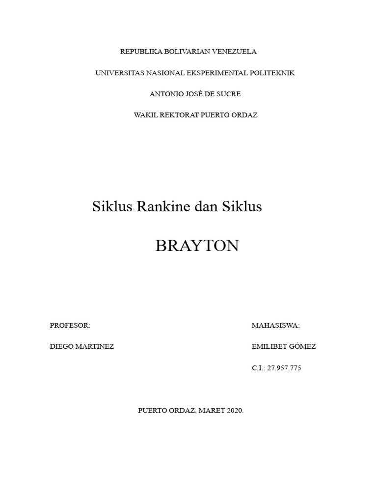 Pekerjaan Termodinamika (Siklus Rankine Dan Siklus Brayton) | PDF