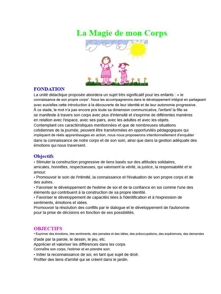 Découverte et soin du corps chez l'enfant | PDF | Émotions | Résolution ...