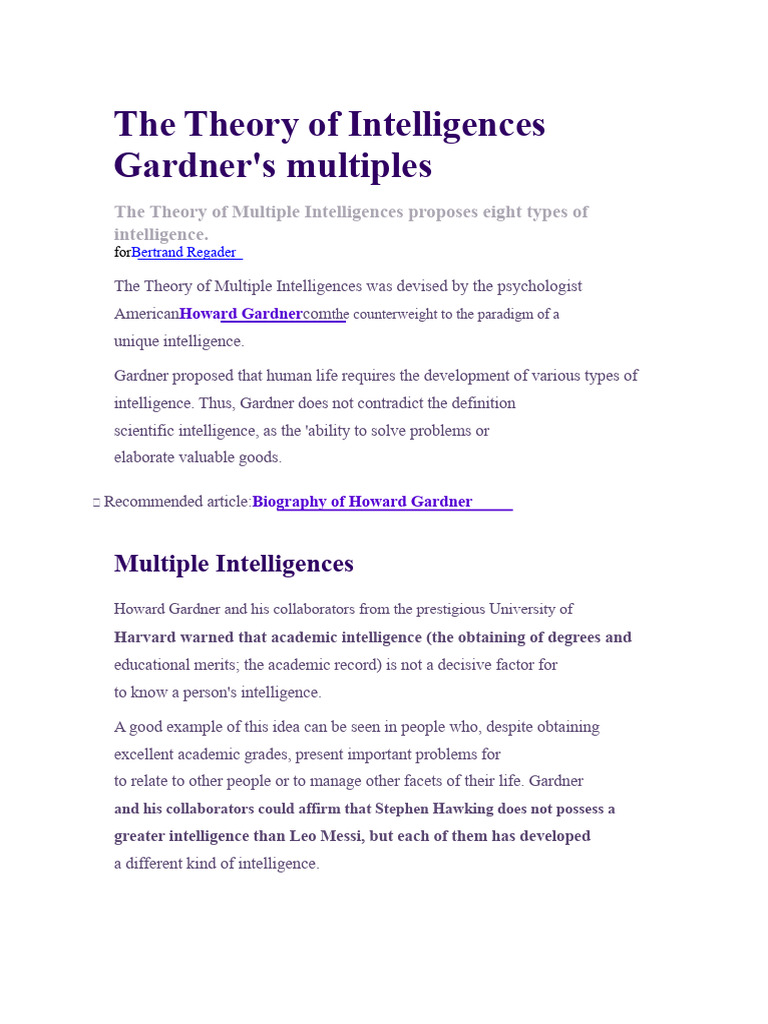 Understanding Gardner's Multiple Intelligences | PDF | Intelligence ...