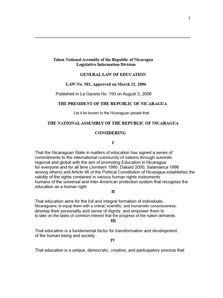 Law 582 06 General Education LAW NICARAGUA | PDF | Vocational Education ...