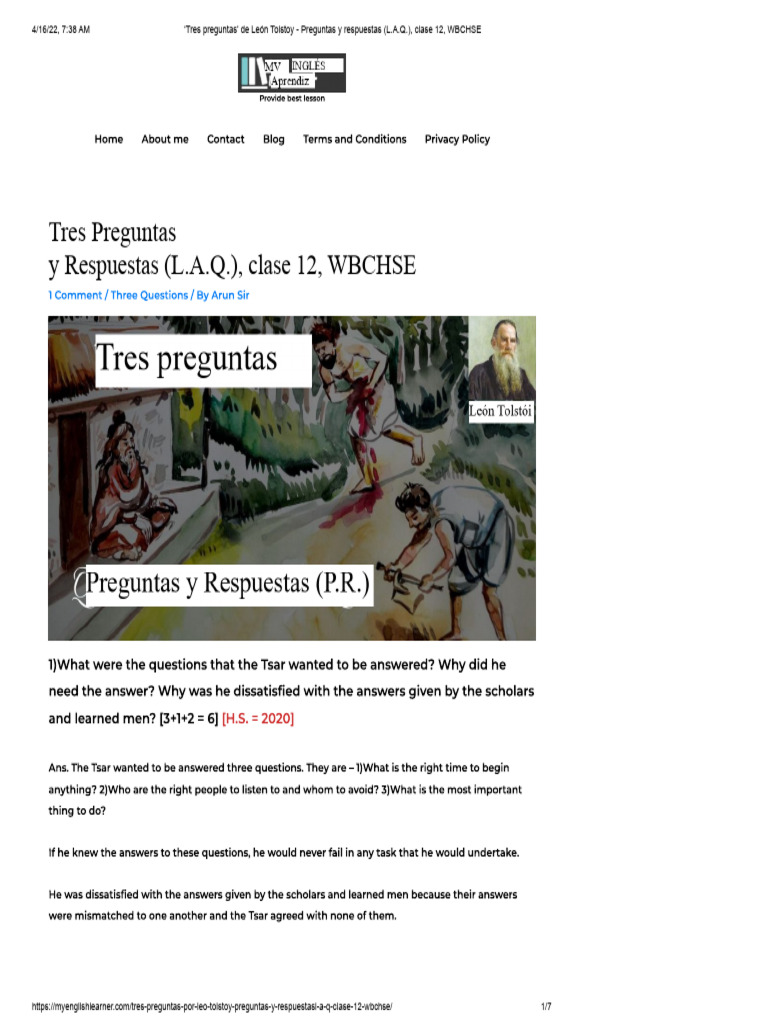 Tres Preguntas' de León Tolstói - Preguntas y Respuestas (L.A.Q ...