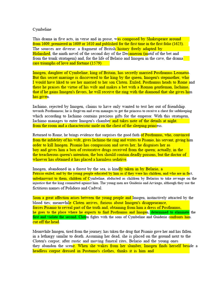 Cymbeline Info. | PDF