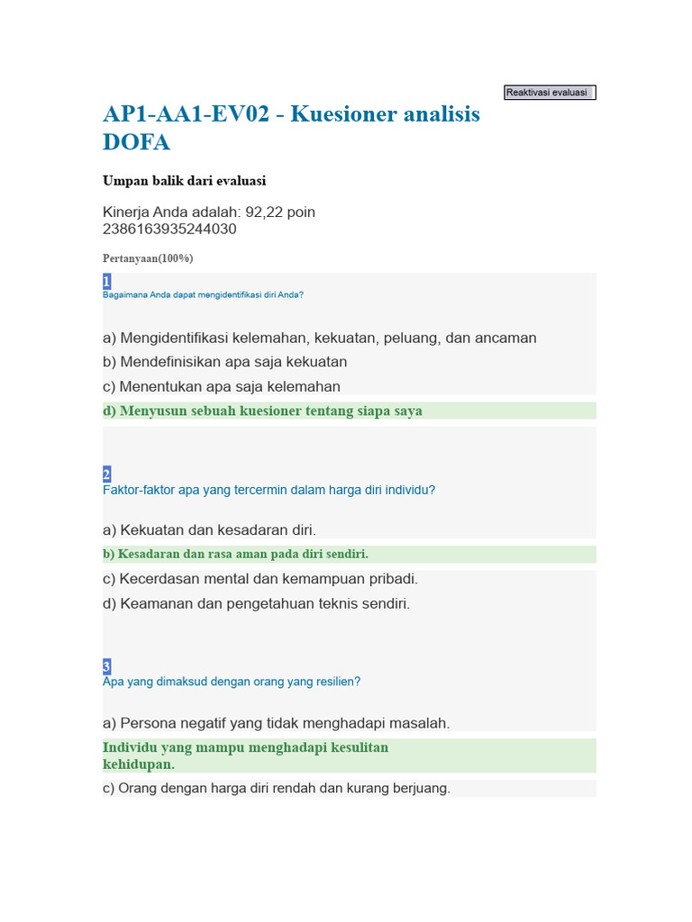 AP1 AA1 EV02 Questionnaire Analisis DOFA | PDF
