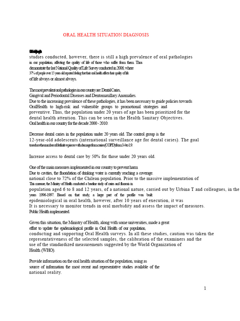 Oral Health Situation Diagnosis (Minsal) | PDF | Periodontology | Oral ...