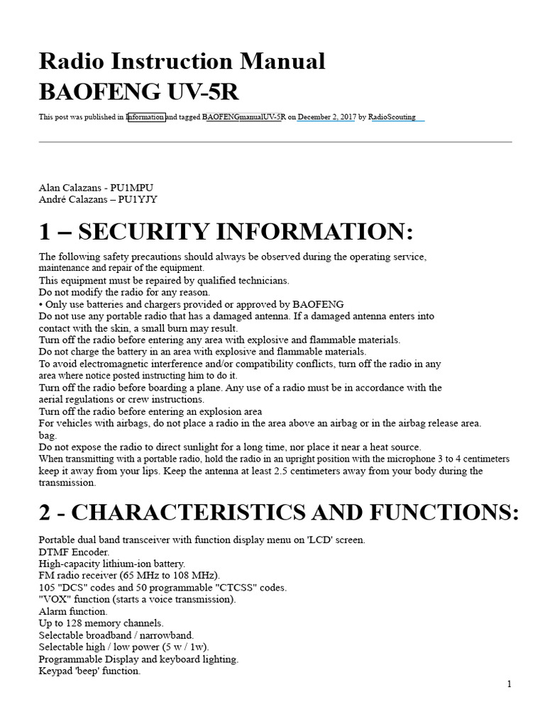 BAOFENG UV Radio Instruction Manual | PDF | Radio | Information And Communications Technology