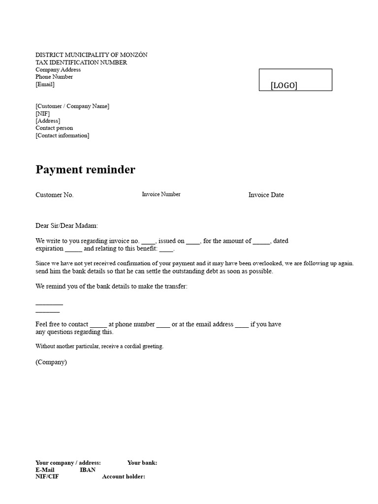 First Payment Reminder Word 1and1 | PDF