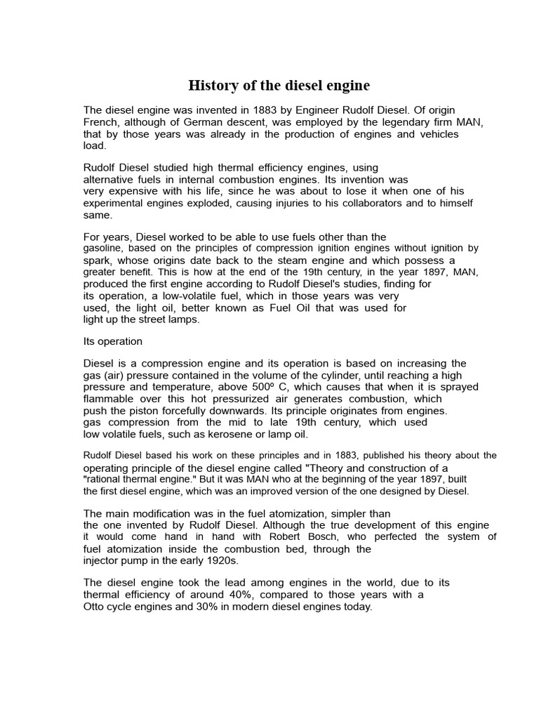 Invention and History of Diesel Engines | PDF | Internal Combustion ...