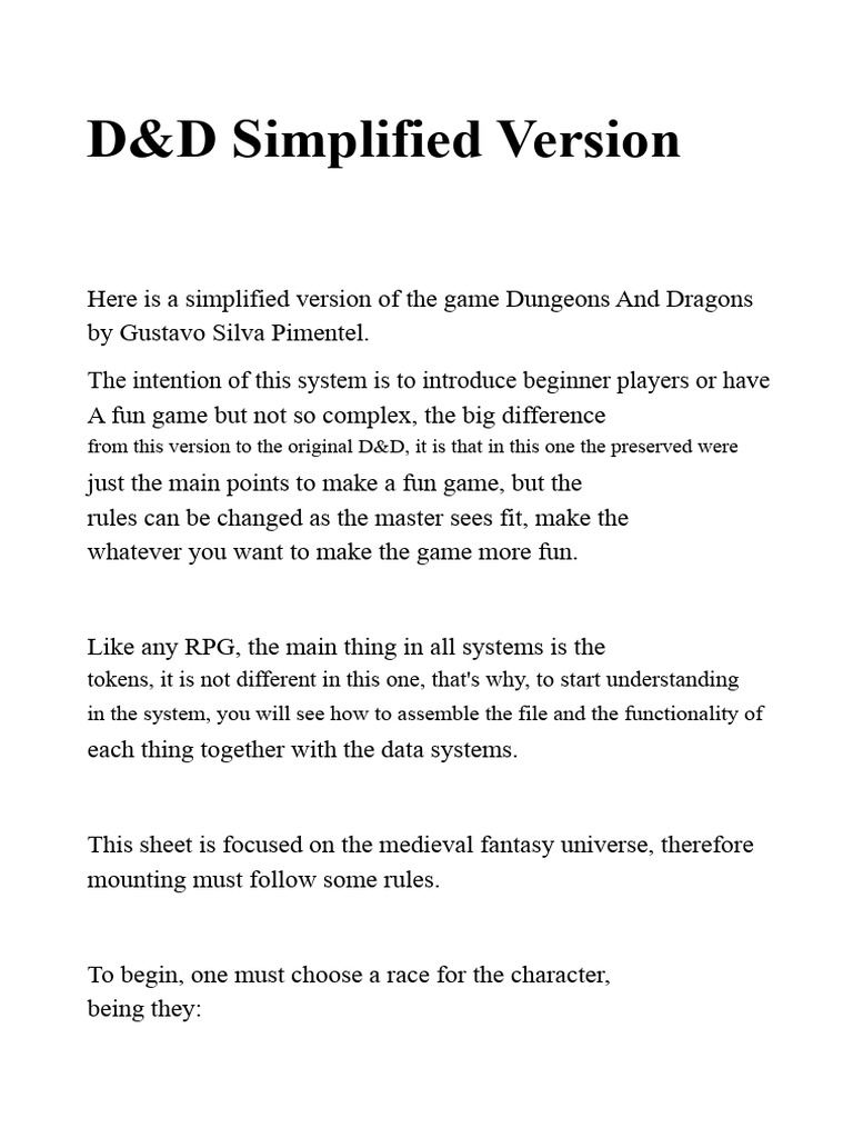 Dungeons and Dragons Simplified | PDF | Dungeons & Dragons | Role ...