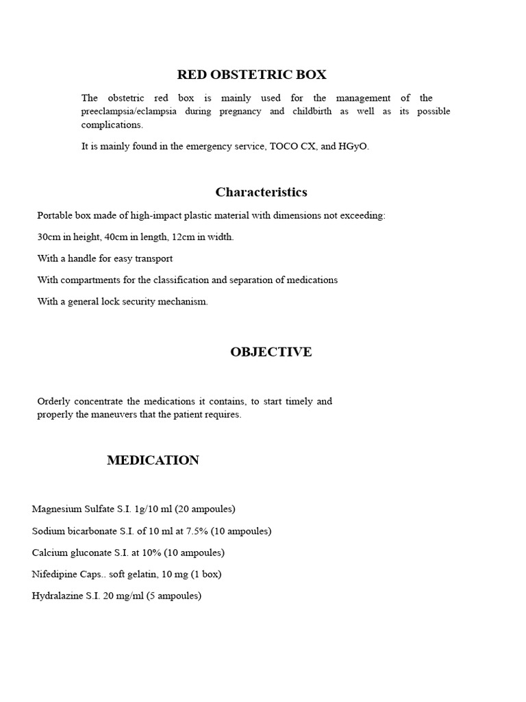 Red Obstetrical Box | PDF | Magnesium | Midazolam