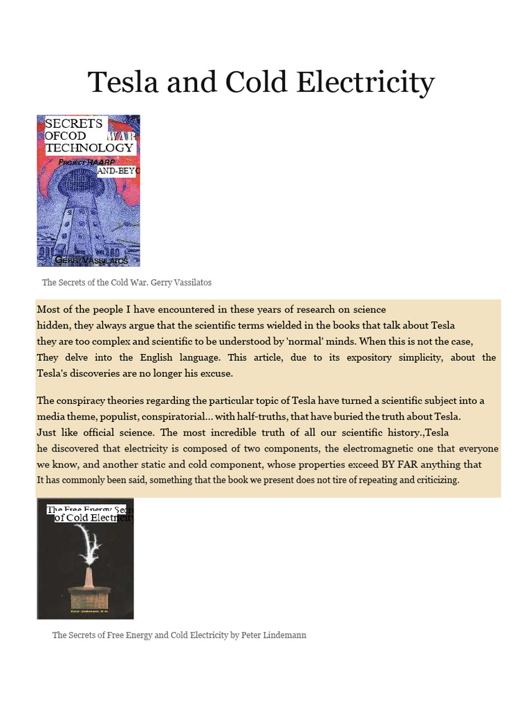 Tesla's Cold Electricity Explained | PDF | Inductor | Electric Current