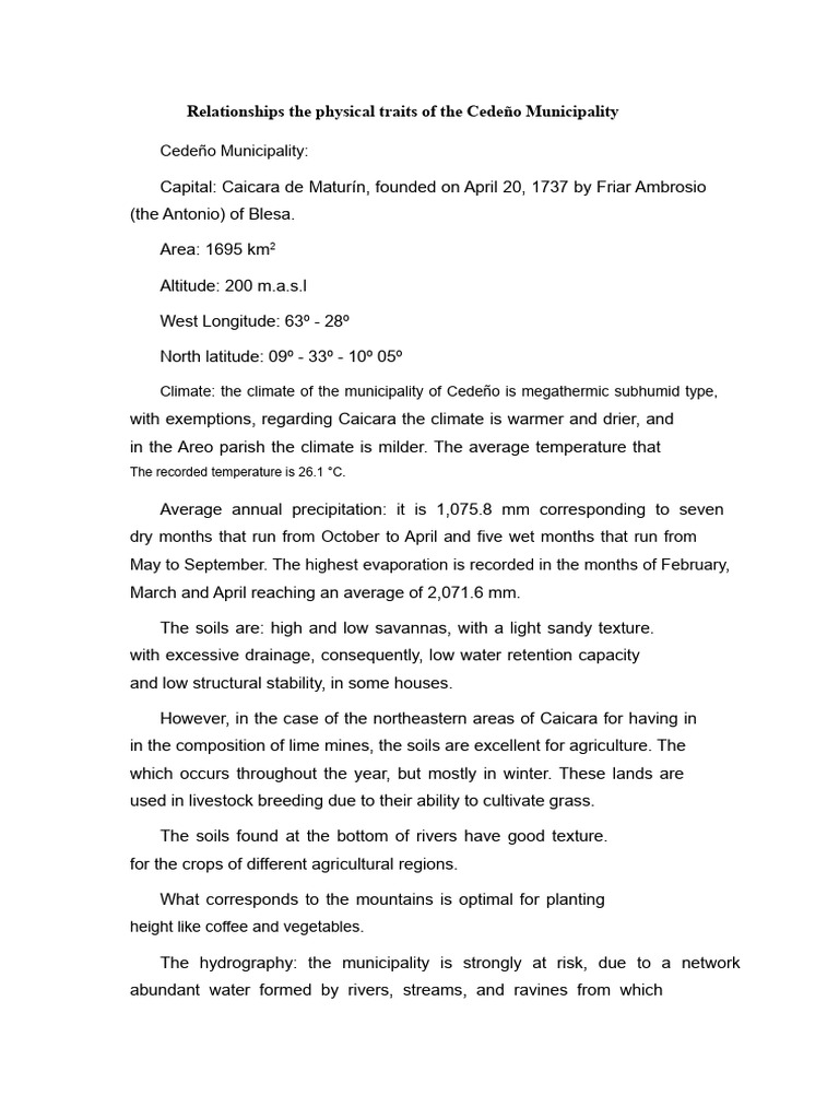 Cedeño Municipality: Geography and Economy | PDF | Agriculture | Soil