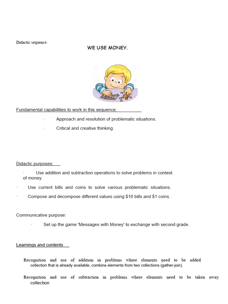Didactic Sequence USE OF MONEY | PDF | Money | Cognition