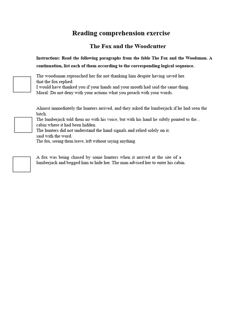 Fox and Woodsman: Reading Exercise | PDF