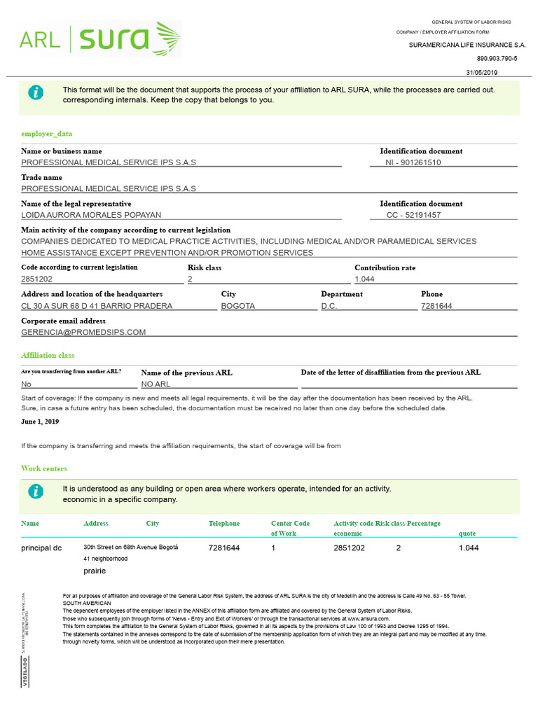 Affiliation Form Arl Sura PDF | PDF | Employment | Identity Document