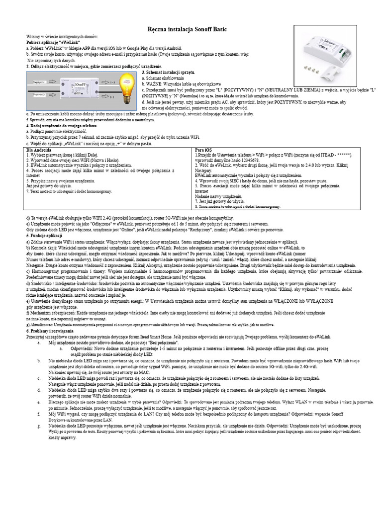 Instrukcja SONOFF Basic | PDF
