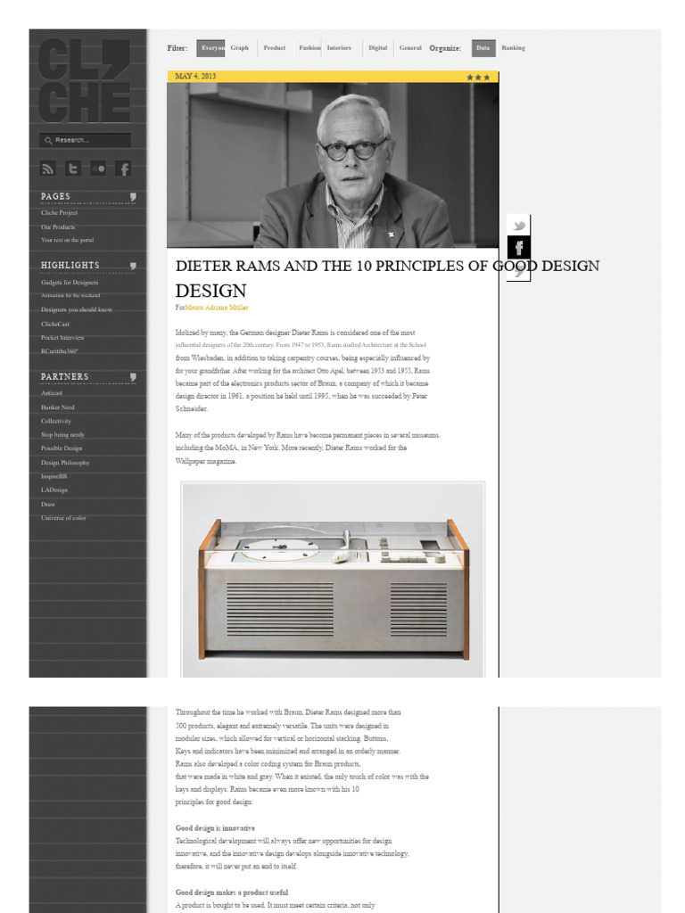 Dieter Rams and The 10 Principles of Good Design - Cliche Magazine | PDF