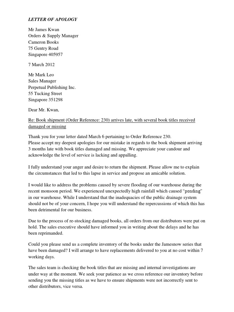 Individual Assignment - Apology Letter | PDF | Business | Business ...