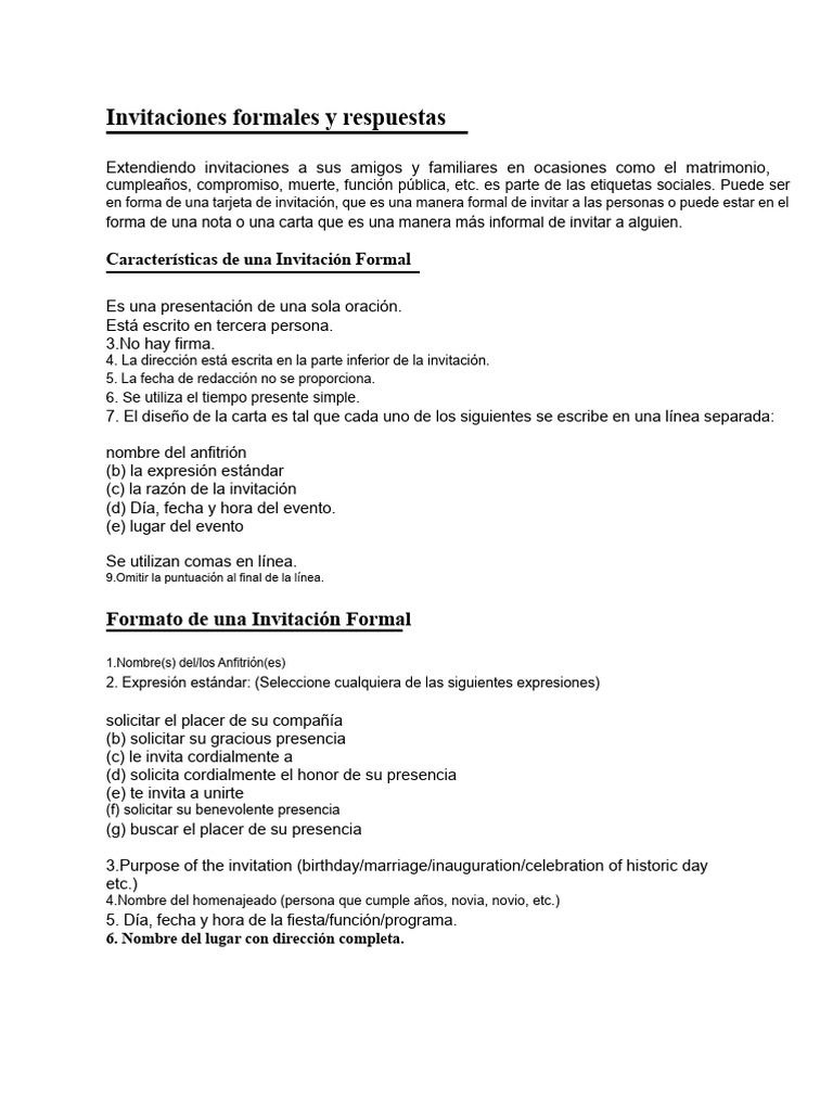 Guía de Invitaciones Formales y Respuestas | PDF