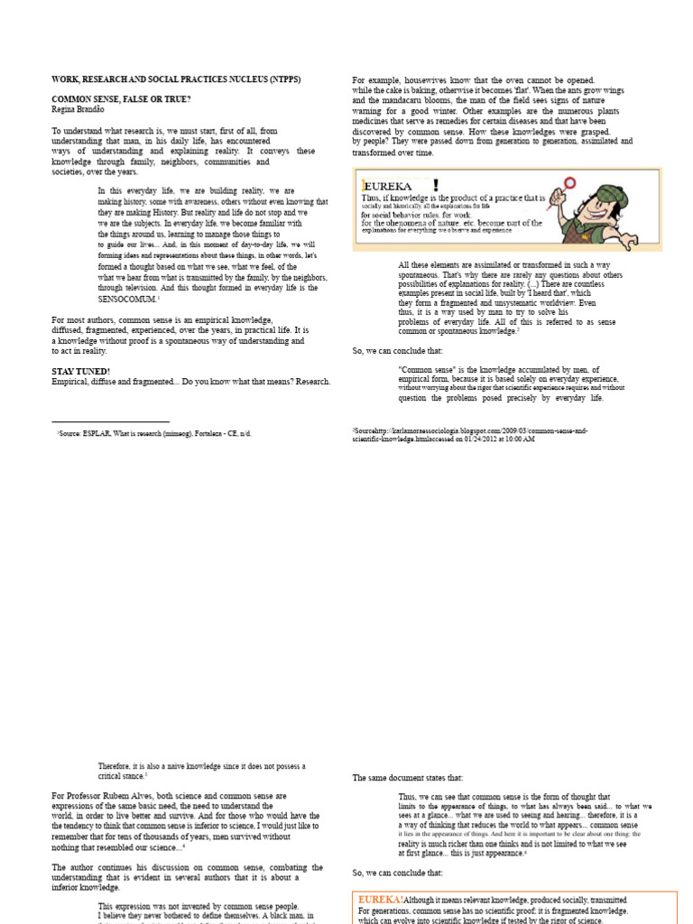 Understanding Common Sense Knowledge | PDF | Knowledge | Science