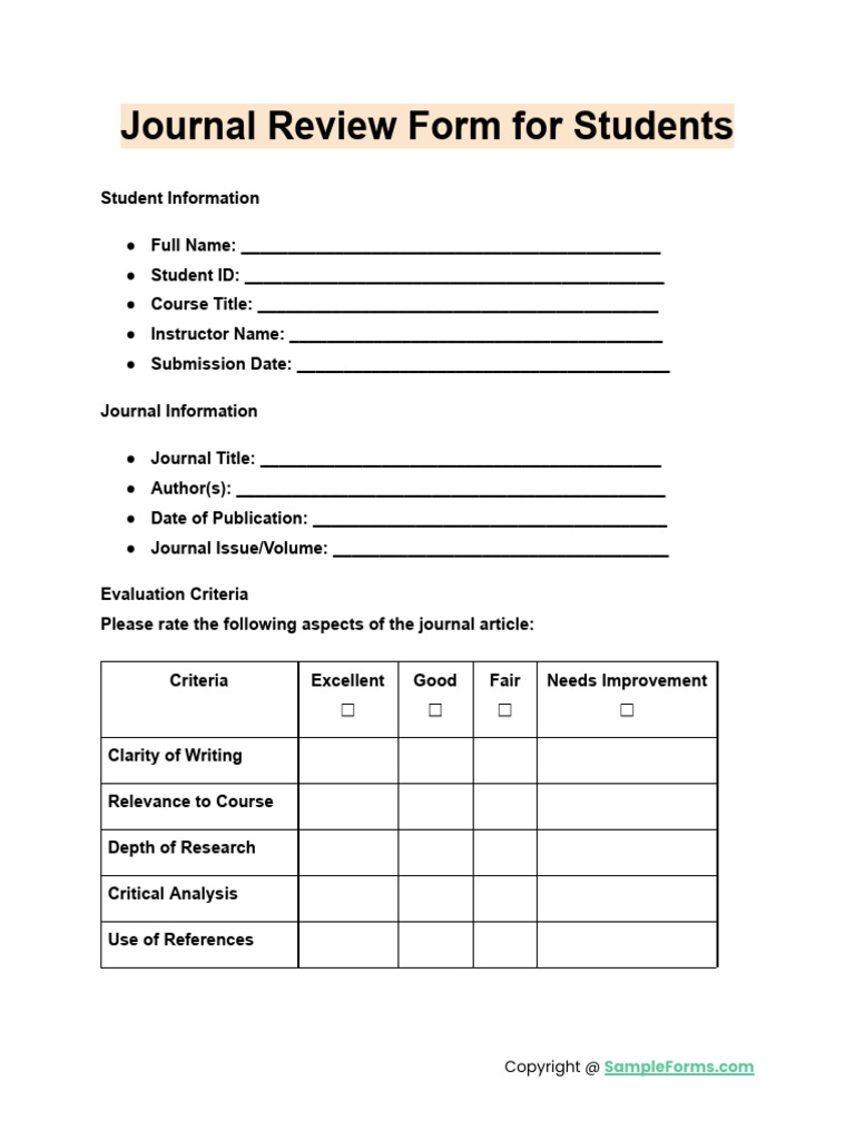Student Journal Review Form | PDF