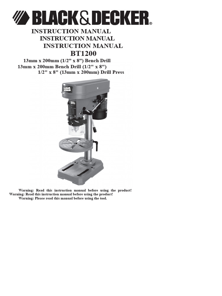 BT1200 Bench Drill Instruction Manual | PDF | Drill | Screw