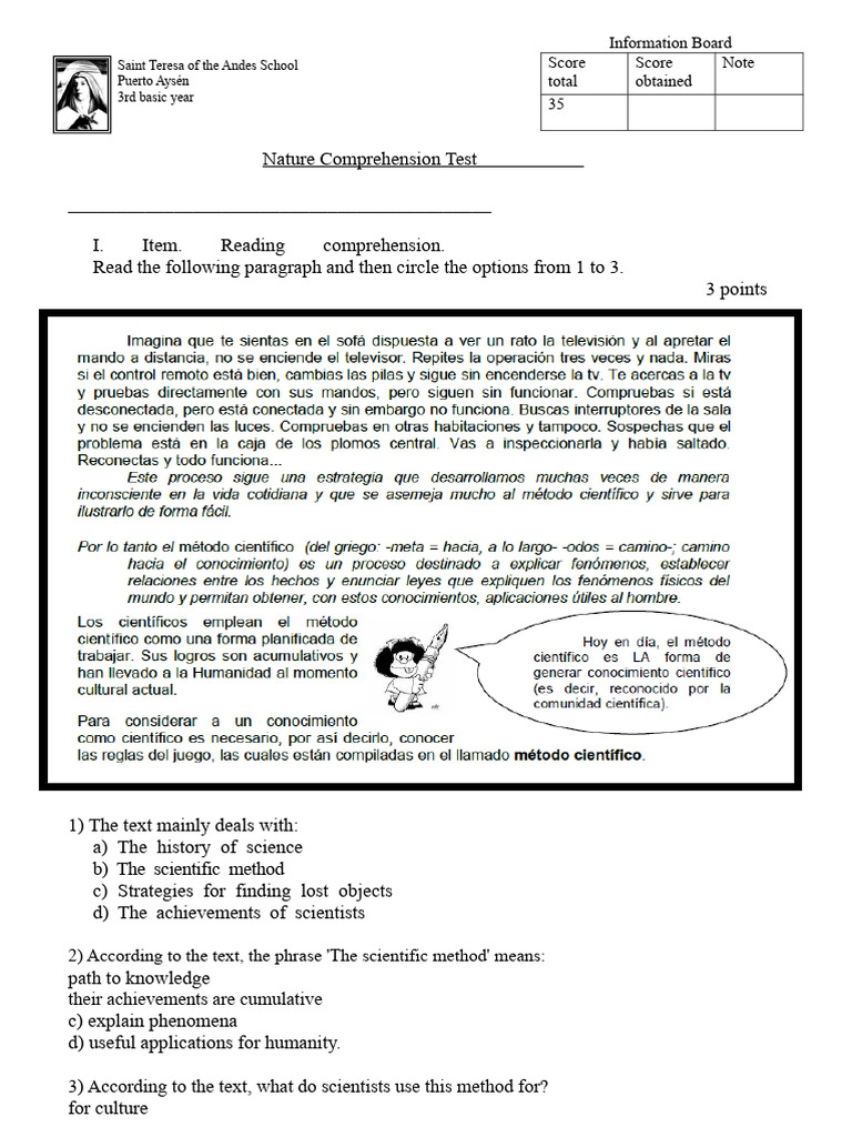 Nature Comprehension Test Guide | PDF | Scientific Method | Reading ...