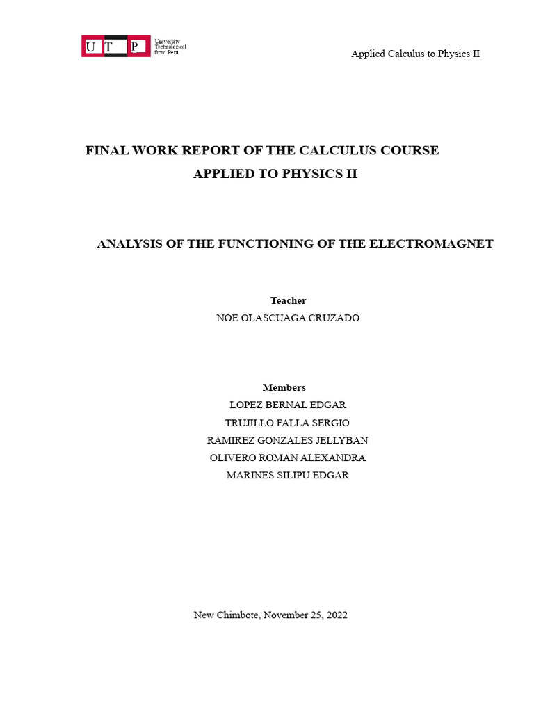 Applied Calculus Project For Physics 2 | PDF | Electromagnetic ...