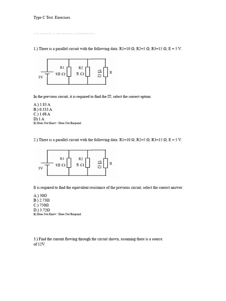 Electrical Circuit Exercises | PDF | Series And Parallel Circuits | Electrical Network
