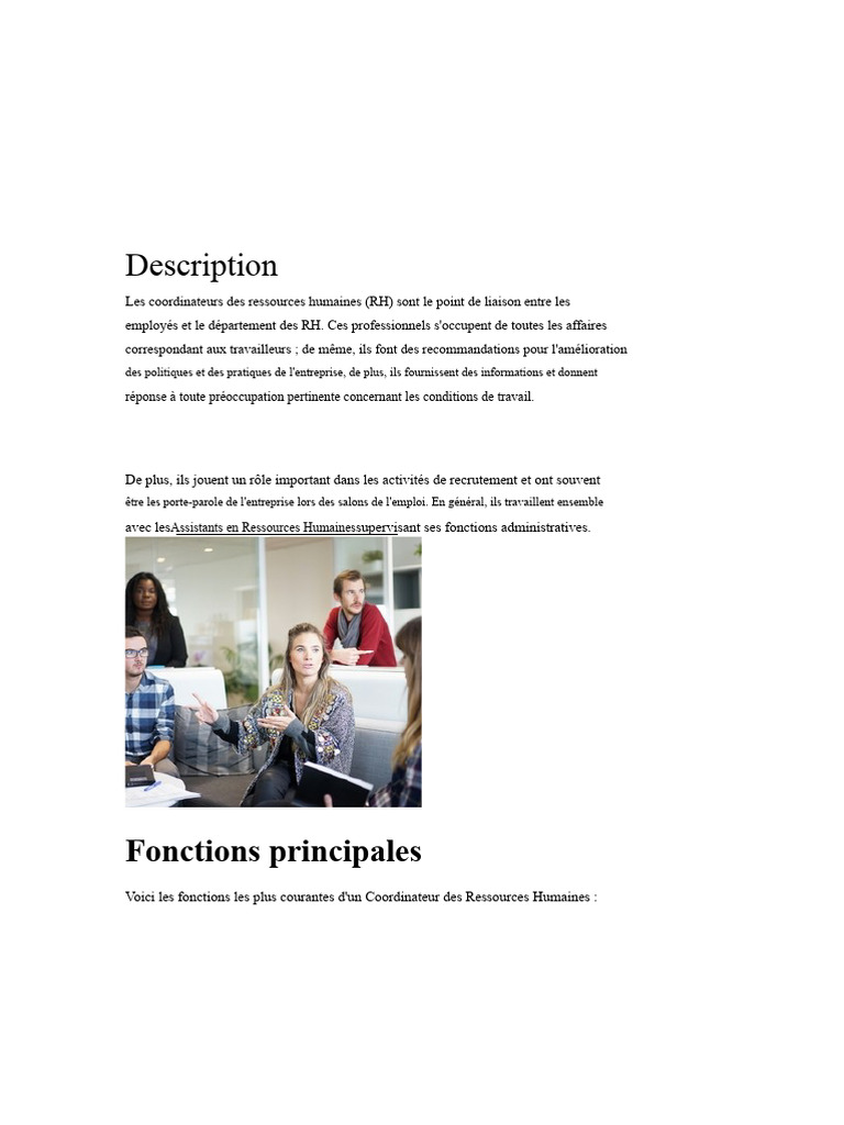 Rôle et responsabilités du Coordinateur RH | PDF | Gestion des ...